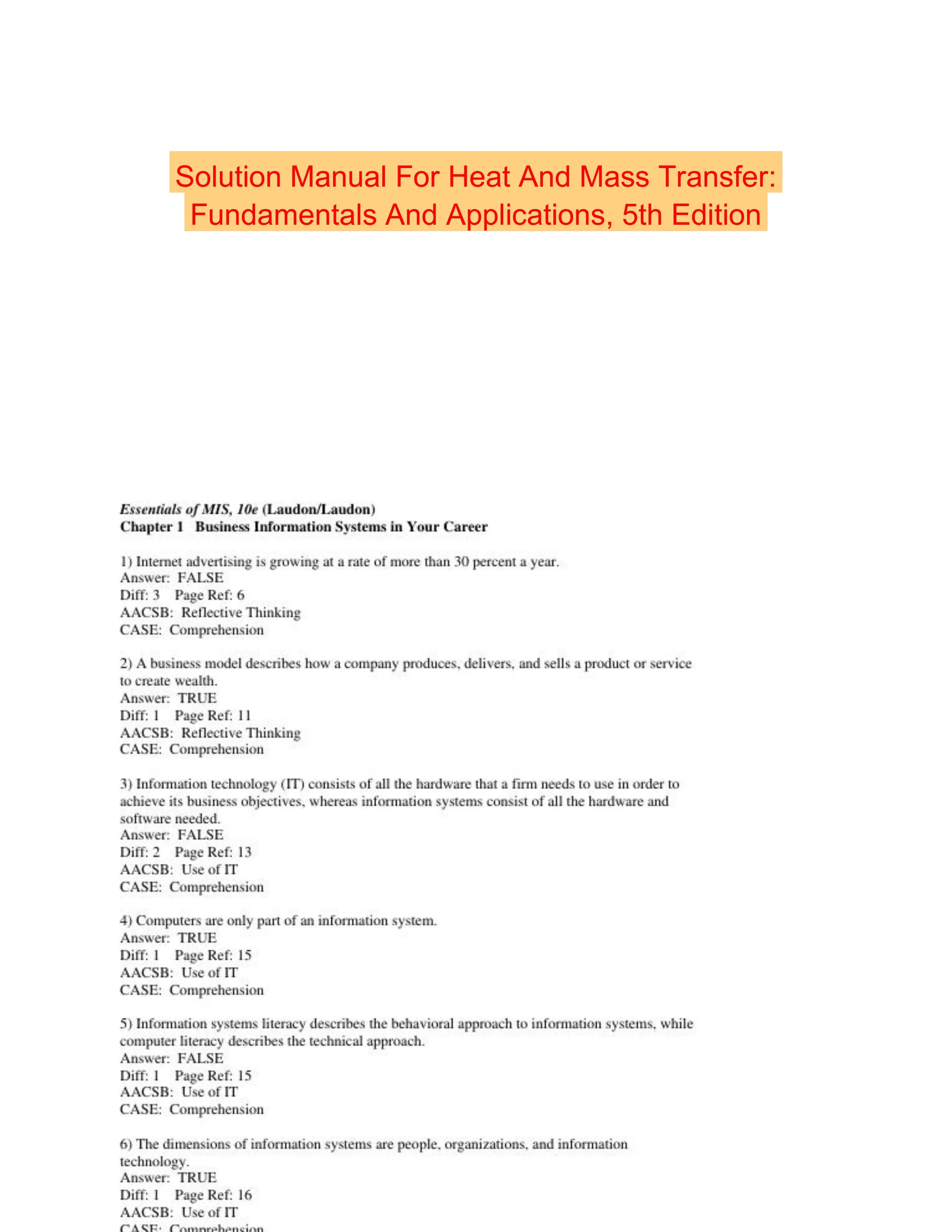 Solution Manual For Heat And Mass Transfer: Fundamentals And Applications, 5th Edition - Exam ...