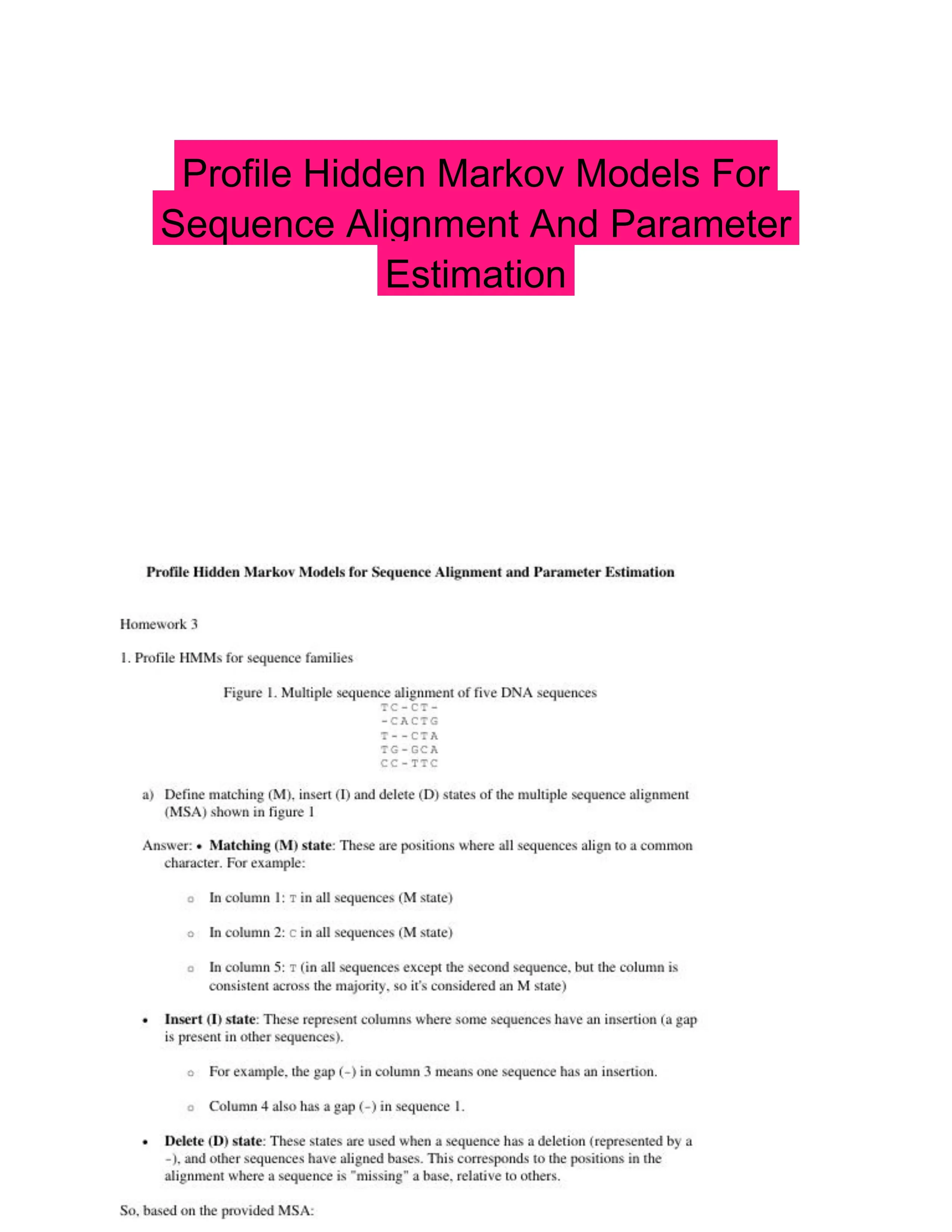 Profile Hidden Markov Models For Sequence Alignment And Parameter Estimation - Practice Problems ...