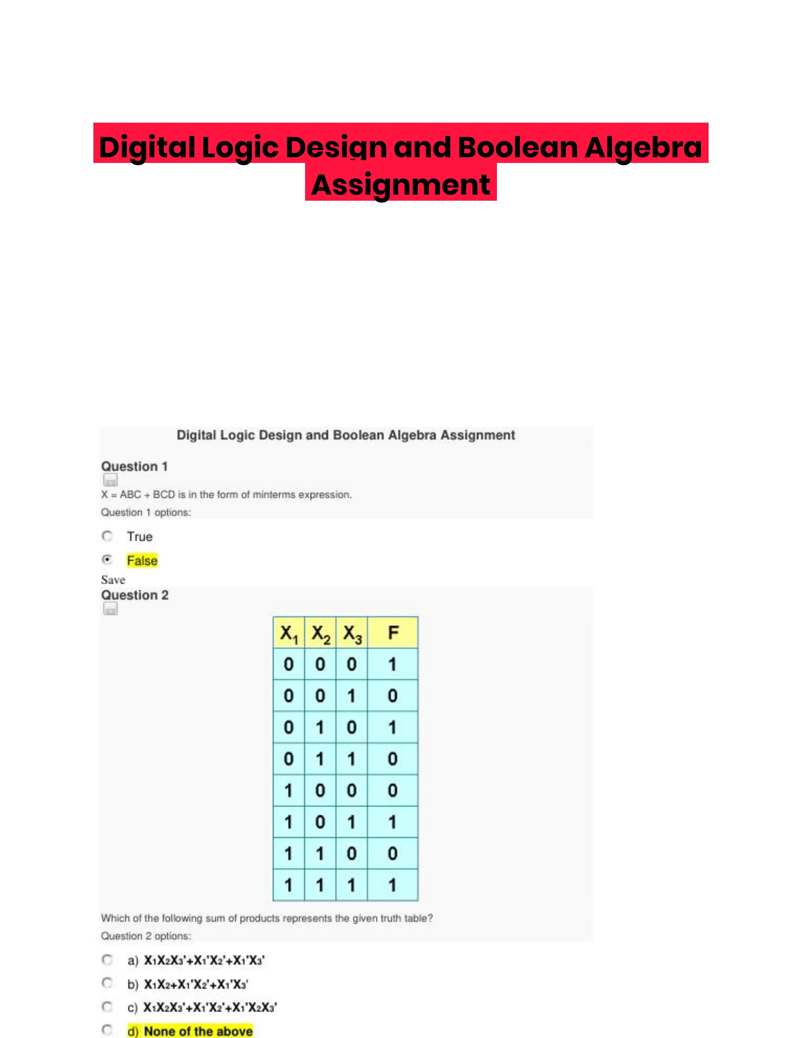 Digital Logic Design and Boolean Algebra Assignment - Solved Assignments | Information ...