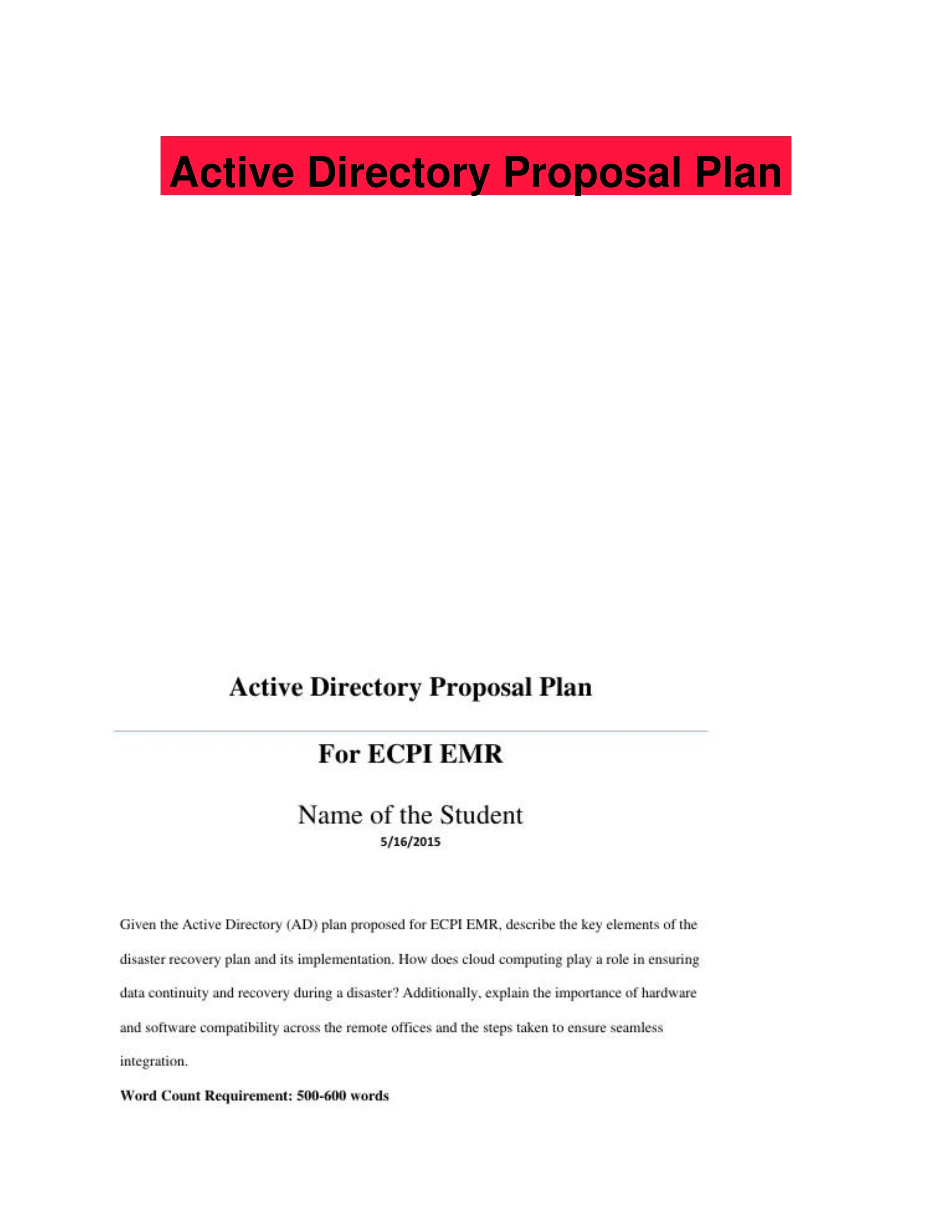 Active Directory Proposal Plan - Solved Assignments | Information Technology | StudyXY