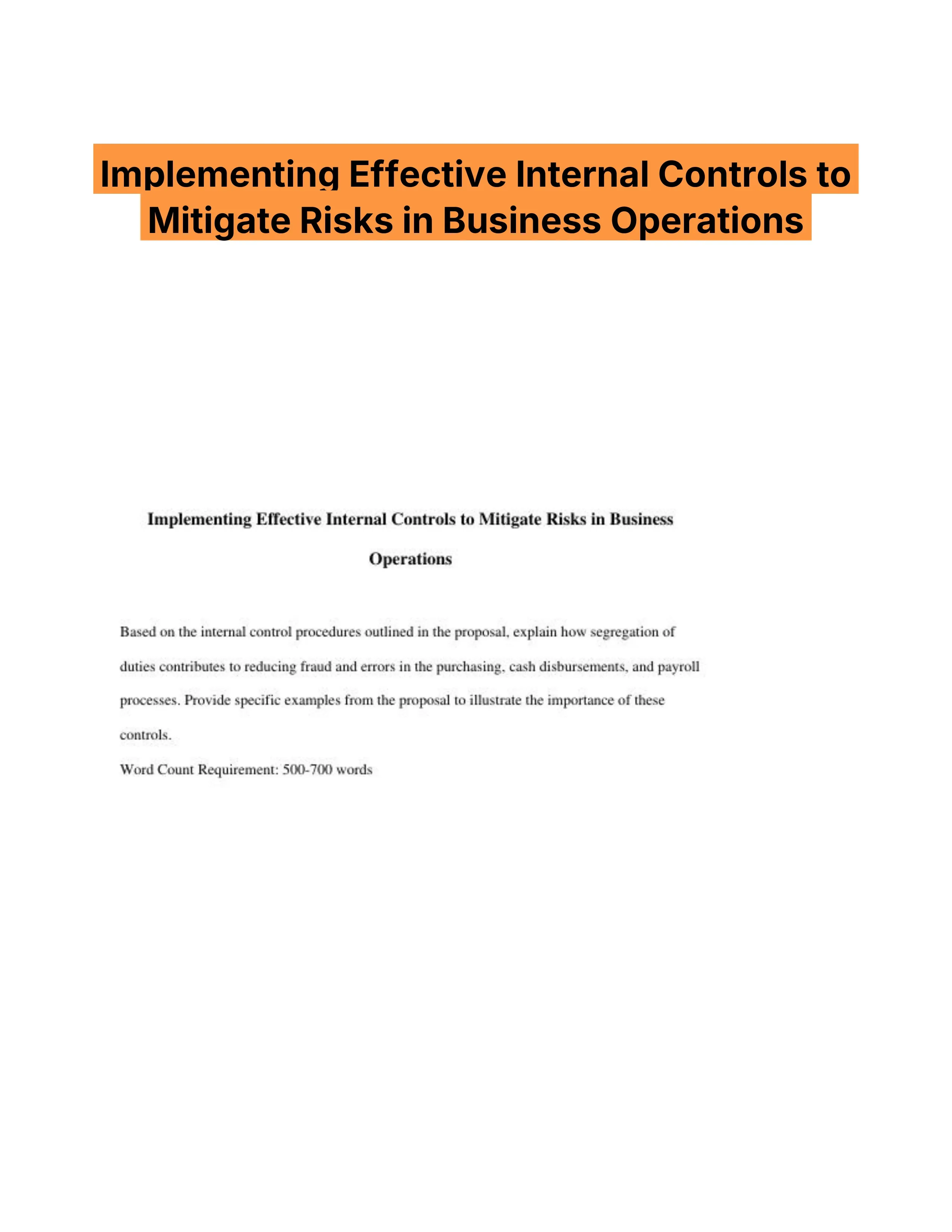 Implementing Effective Internal Controls to Mitigate Risks in Business Operations - Solved ...