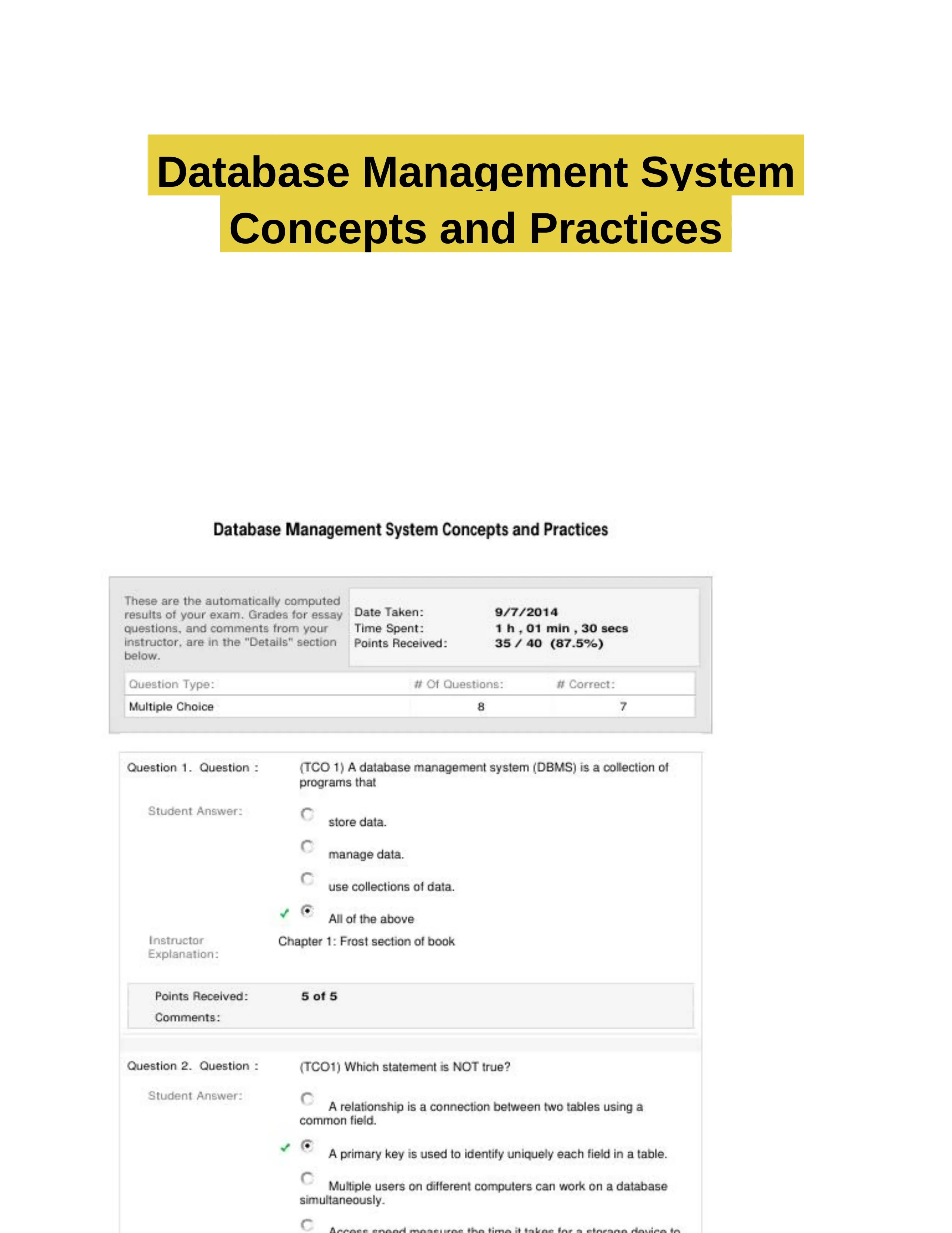 Database Management System Concepts and Practices - Solved Assignments | Information Technology ...
