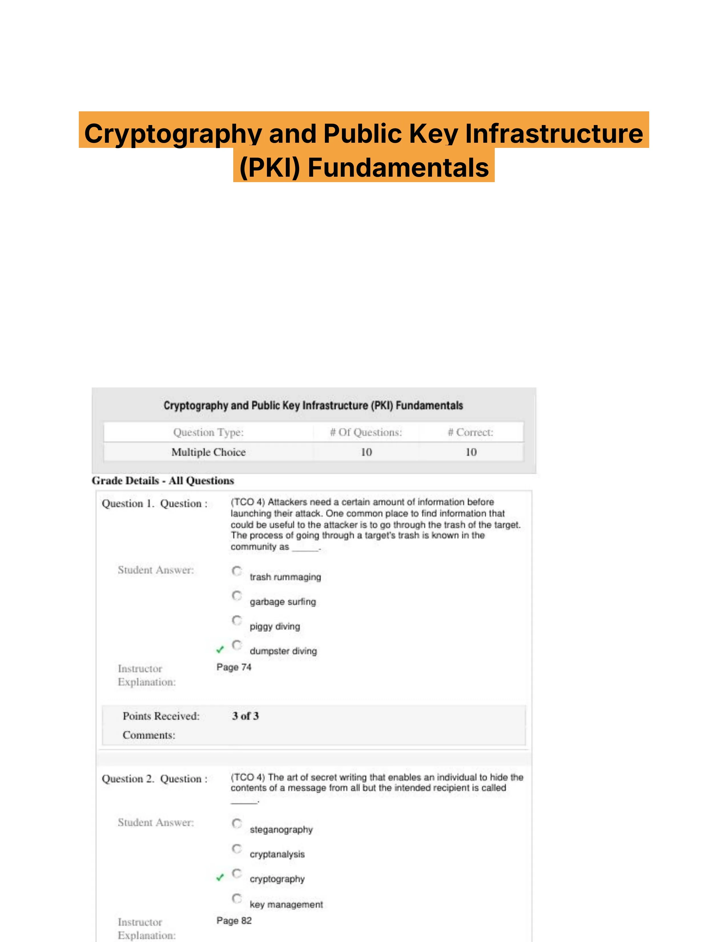 Cryptography and Public Key Infrastructure (PKI) Fundamentals - Solved Assignments | Information ...