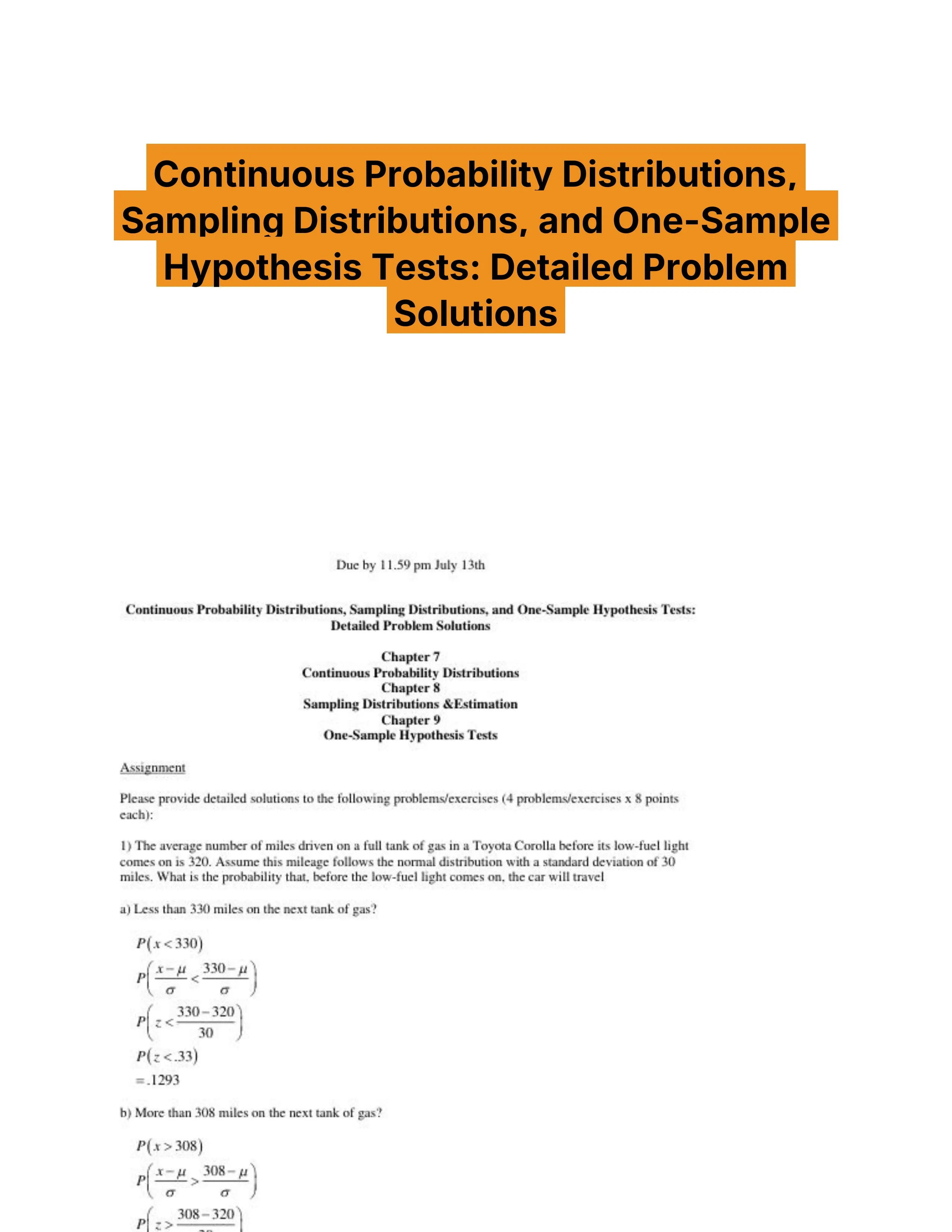 Continuous Probability Distributions, Sampling Distributions, and One ...