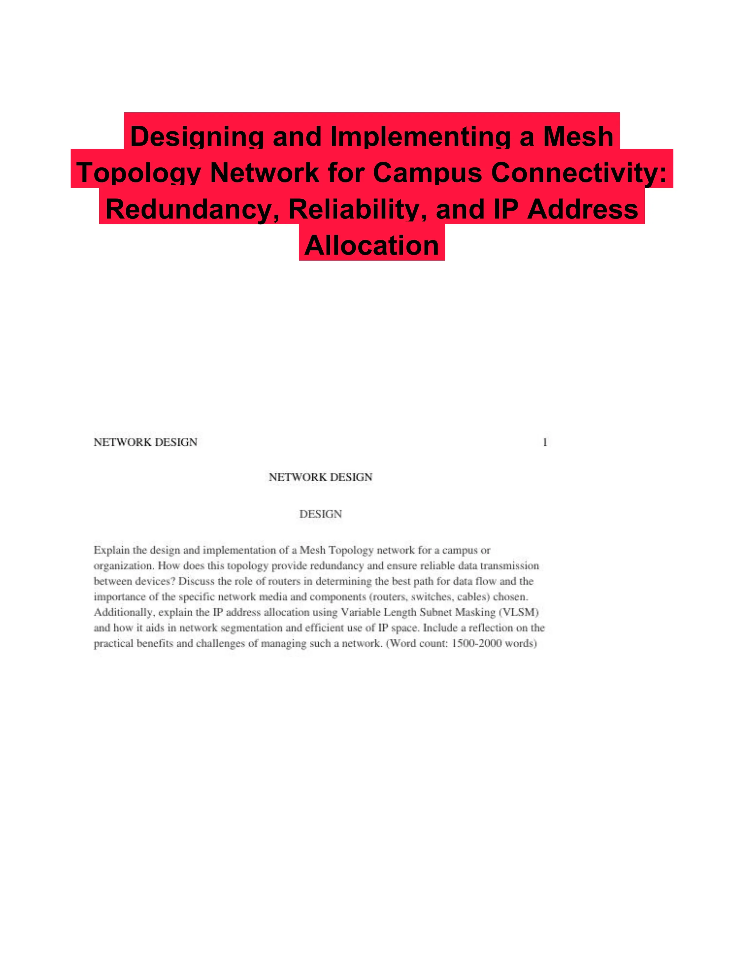 Designing and Implementing a Mesh Topology Network for Campus Connectivity: Redundancy ...