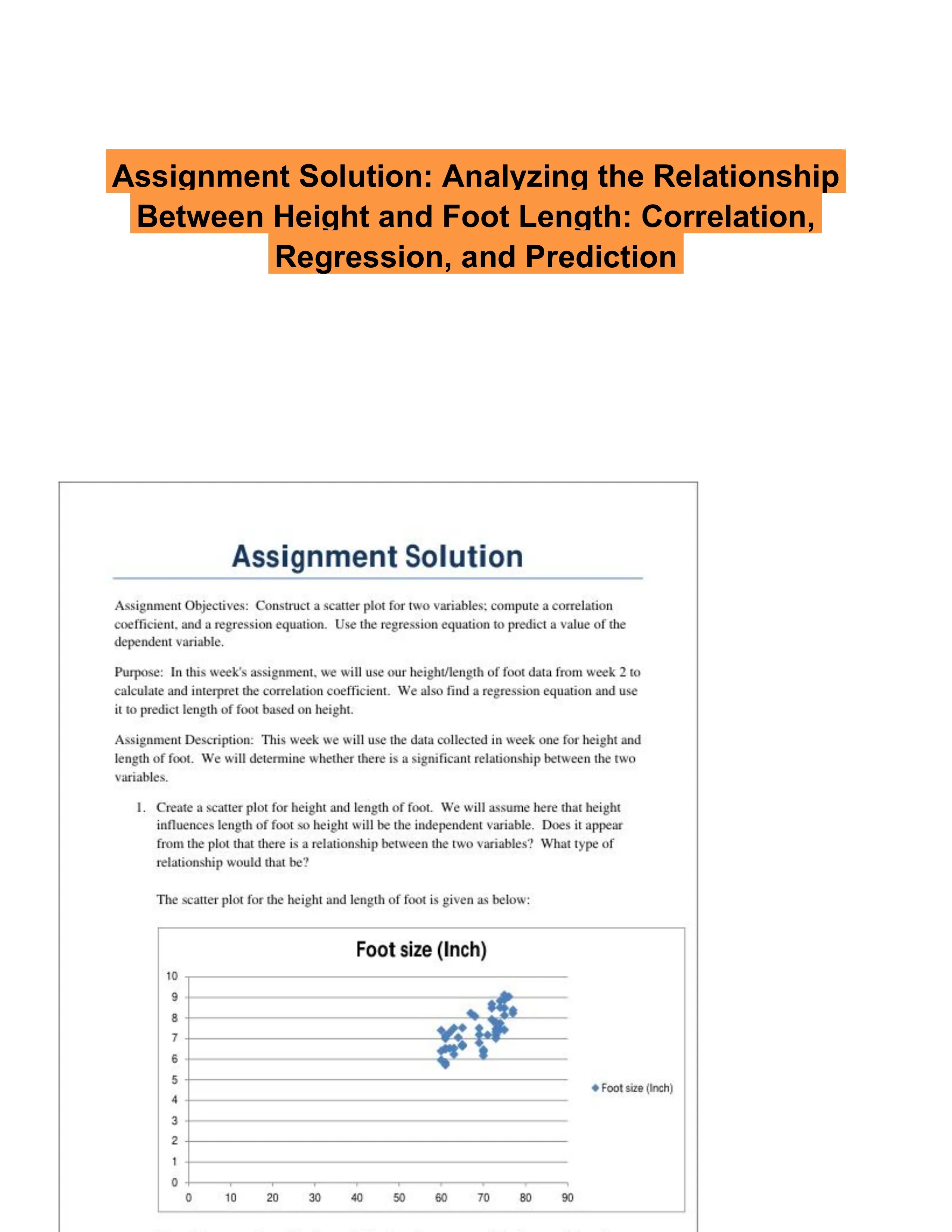 Assignment Solution: Analyzing the Relationship Between Height and Foot Length: Correlation ...