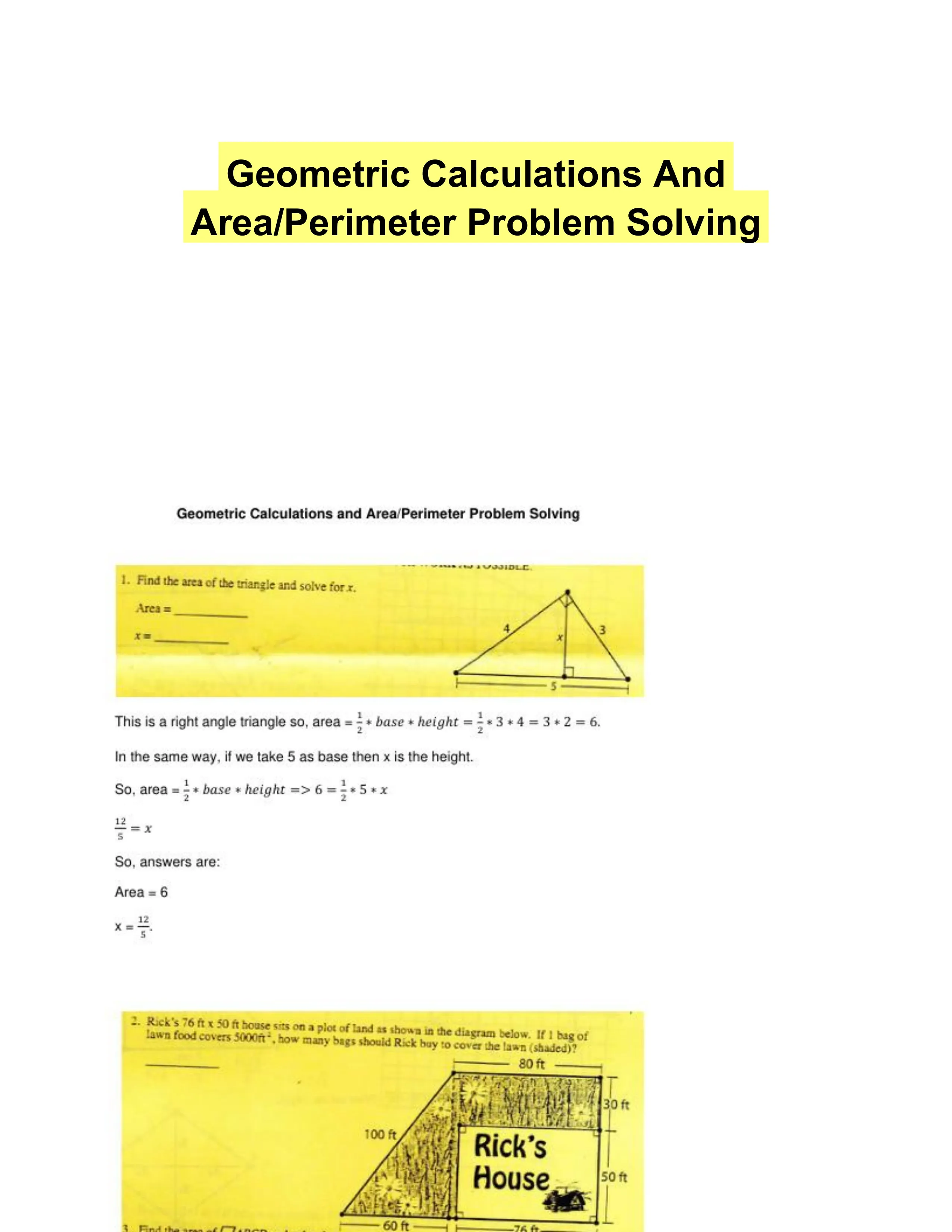 Geometric Calculations And Area/Perimeter Problem Solving - Practice Problems | Mathematics ...