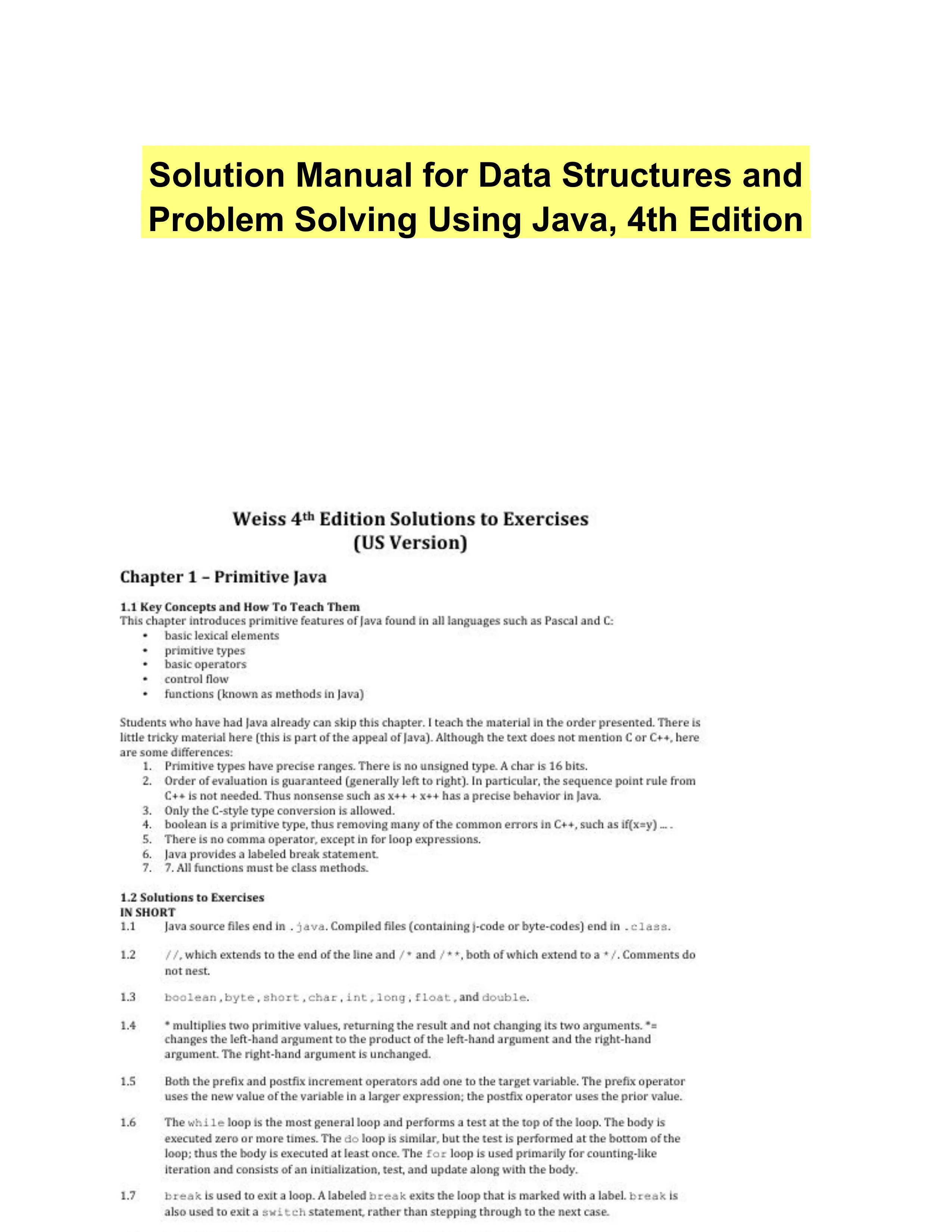 Solution Manual for Data Structures and Problem Solving Using Java, 4th ...