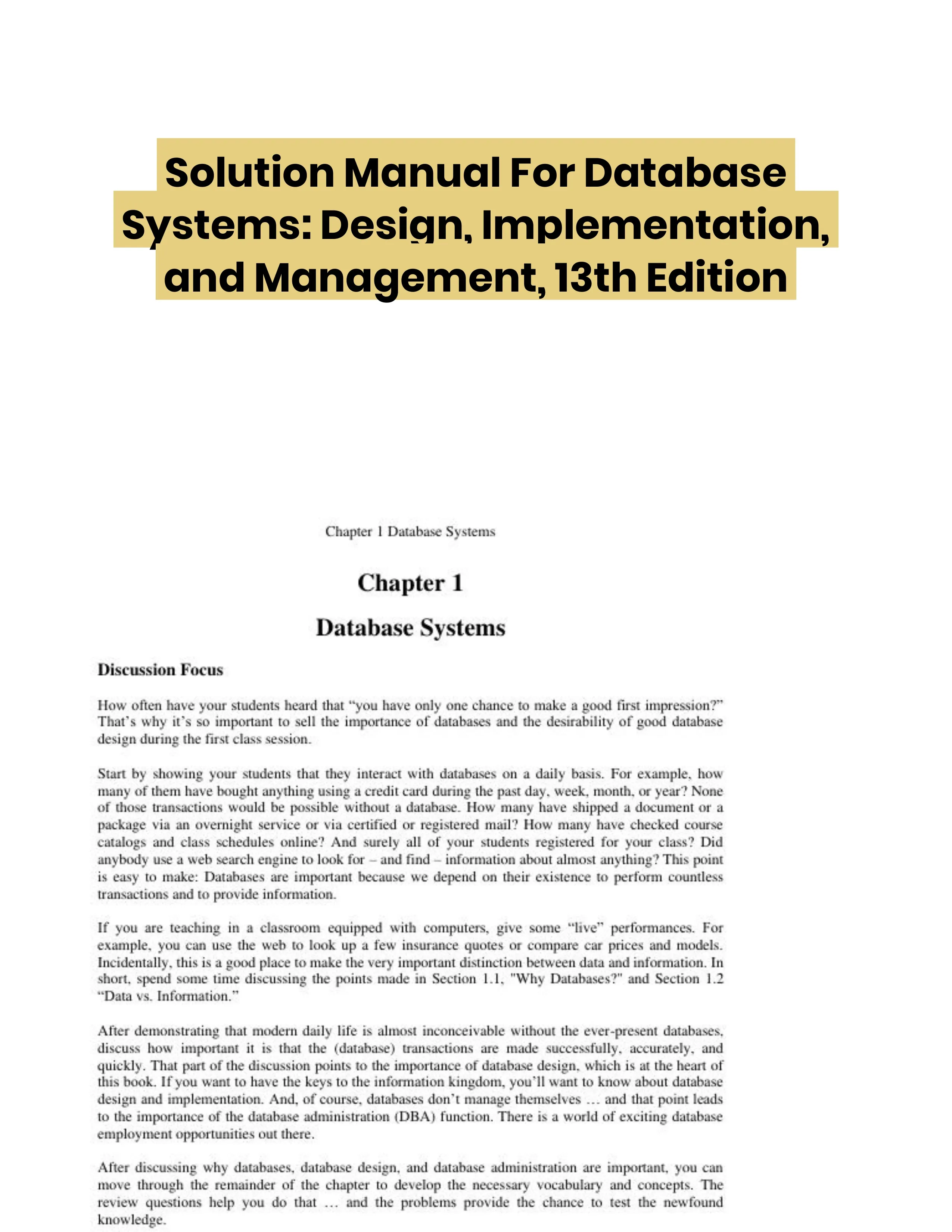 Solution Manual For Database Systems Design Implementation And