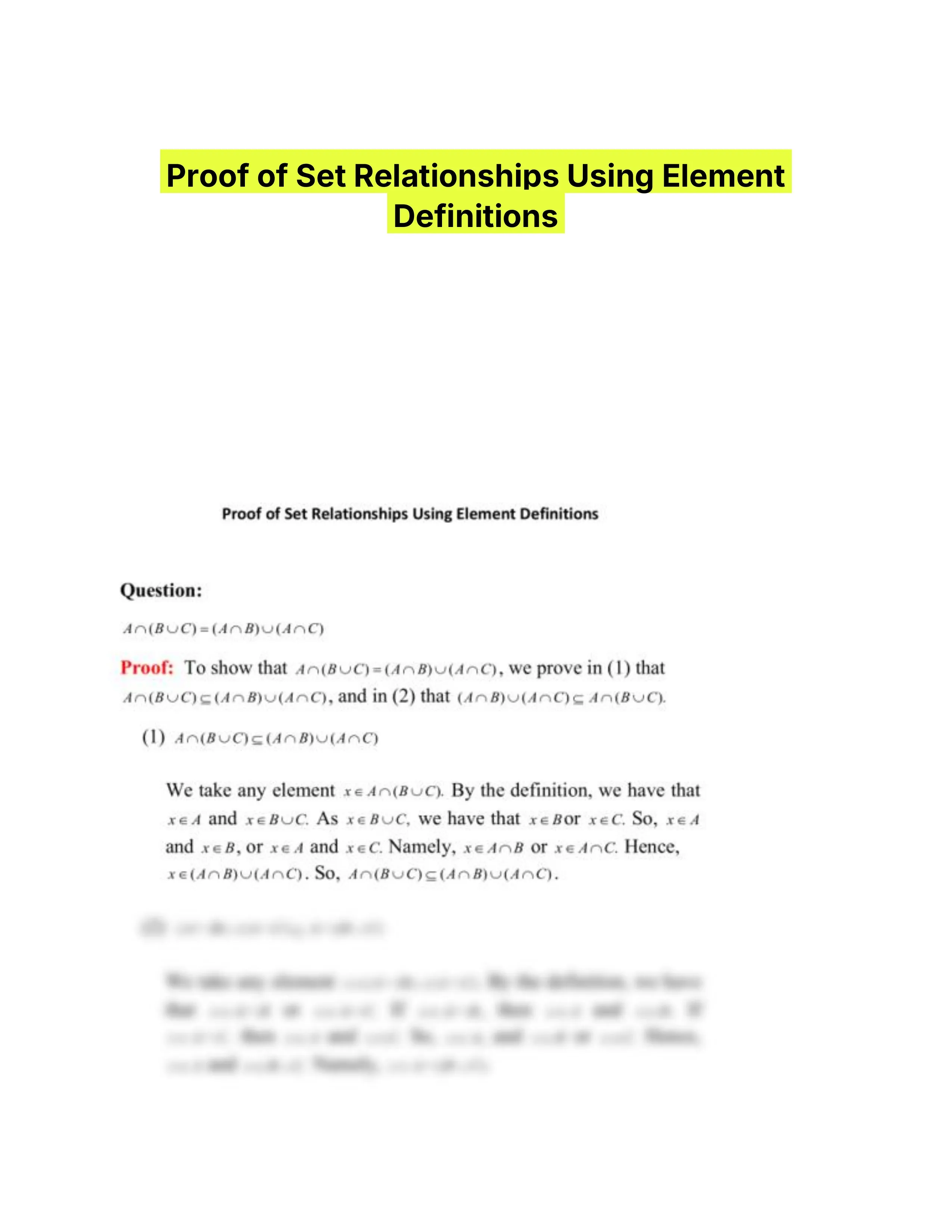 Proof of Set Relationships Using Element Definitions - Solved Assignments | Mathematics | StudyXY