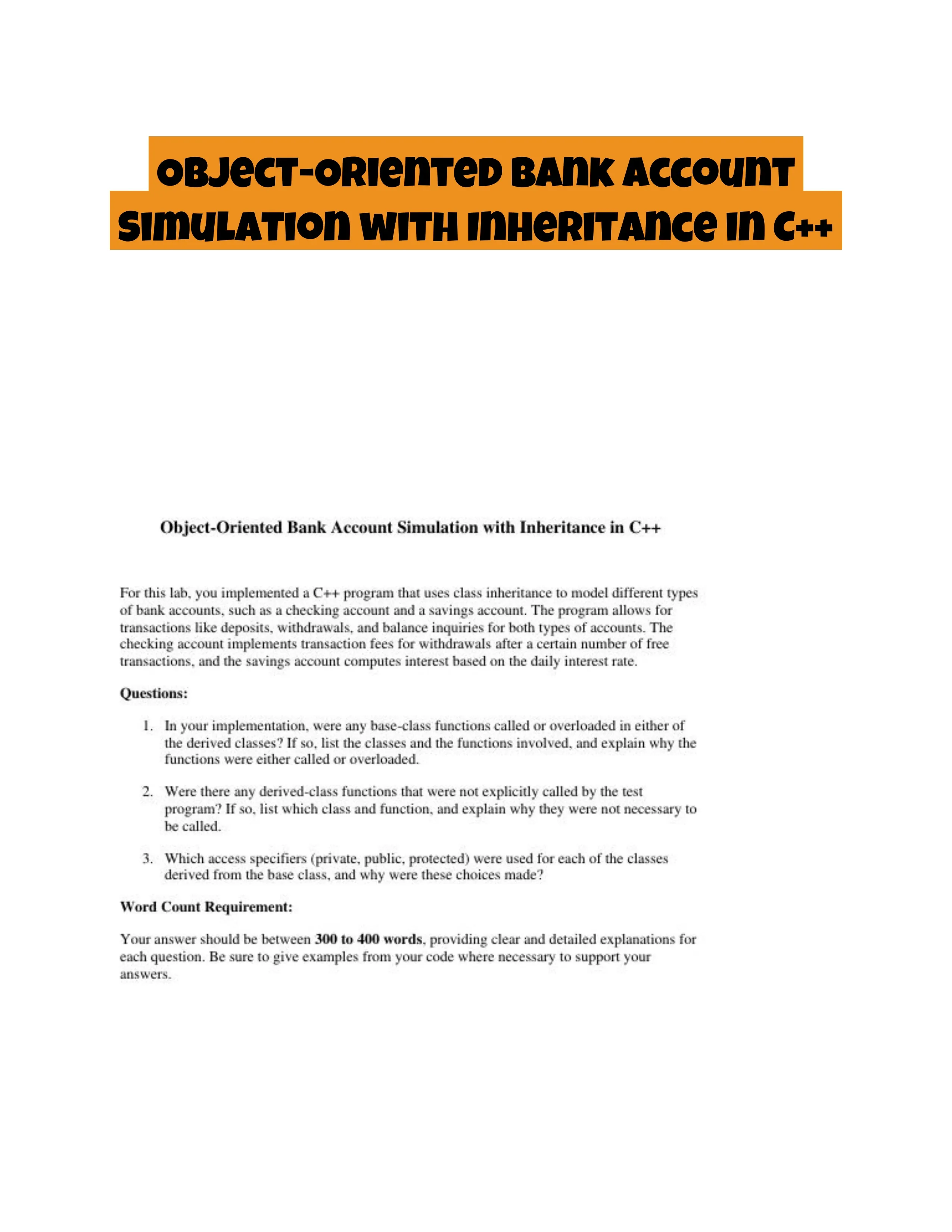 Object Oriented Bank Account Simulation With Inheritance In C Solved Assignments 7778
