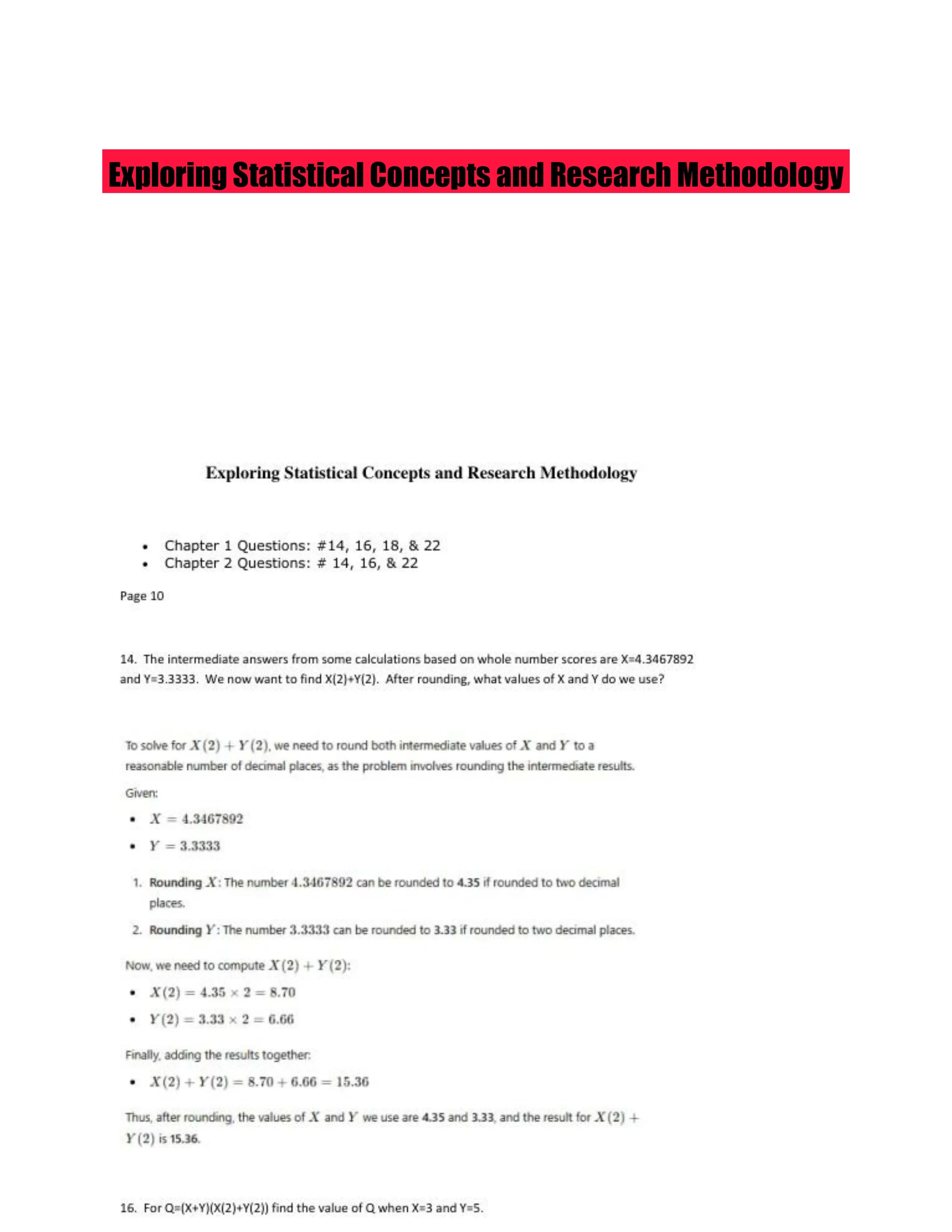 Exploring Statistical Concepts and Research Methodology - Solved Assignments | Statistics | StudyXY